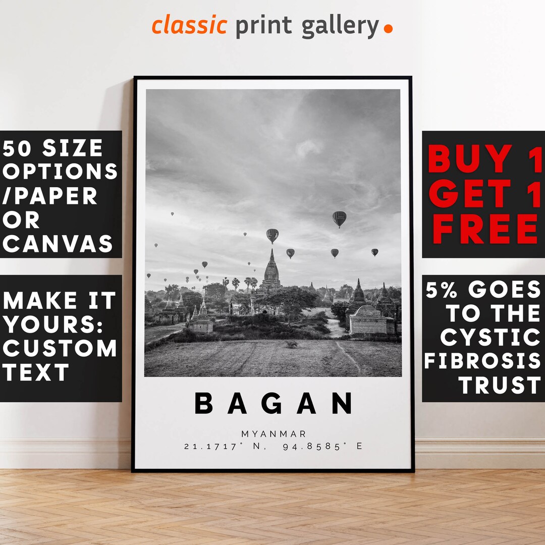 Bagan Poster Black and White Print, Bagan Wall Art, Bagan , Bagan Photo ...