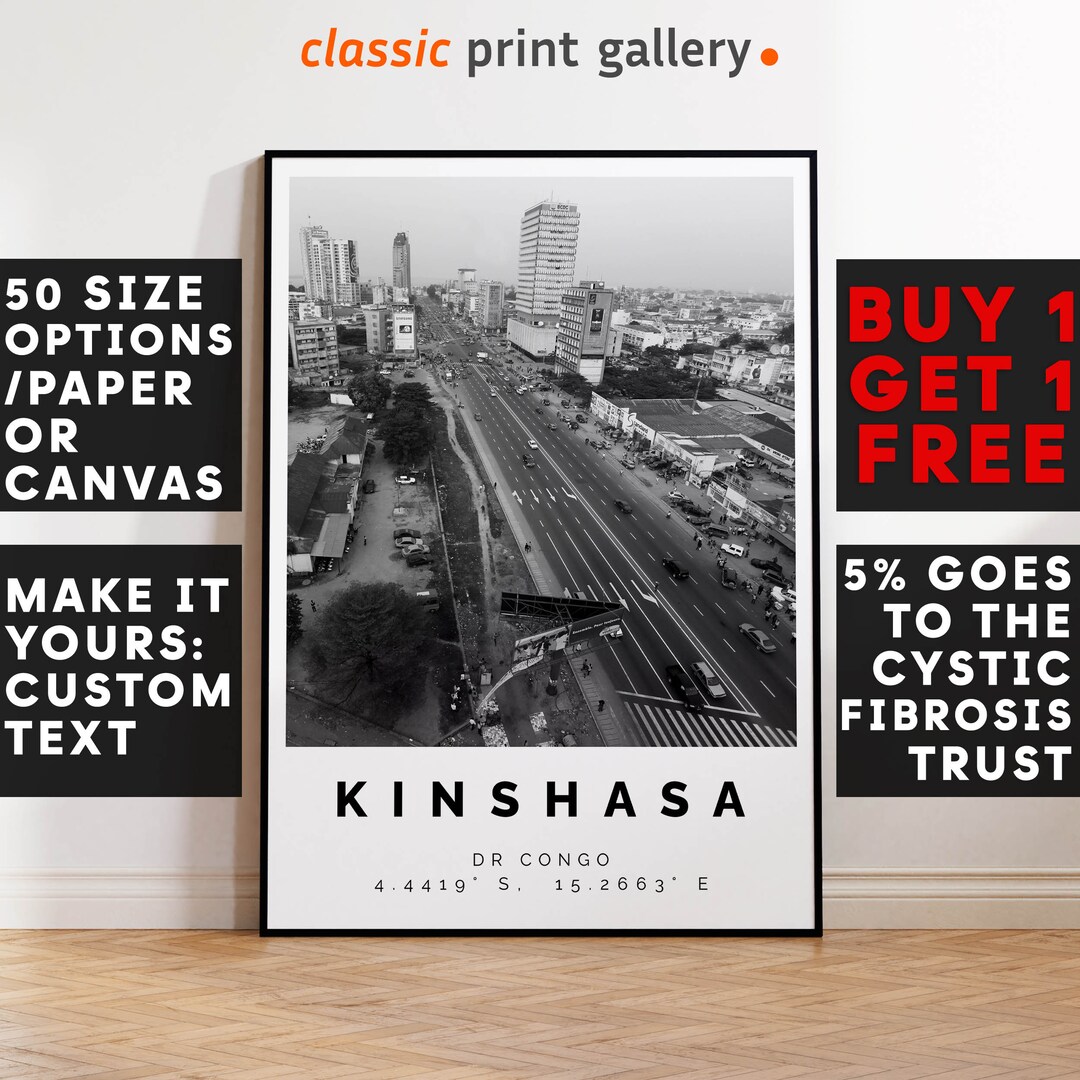 Kinshasa Poster Black and White Print, Kinshasa Wall Art, Kinshasa ...