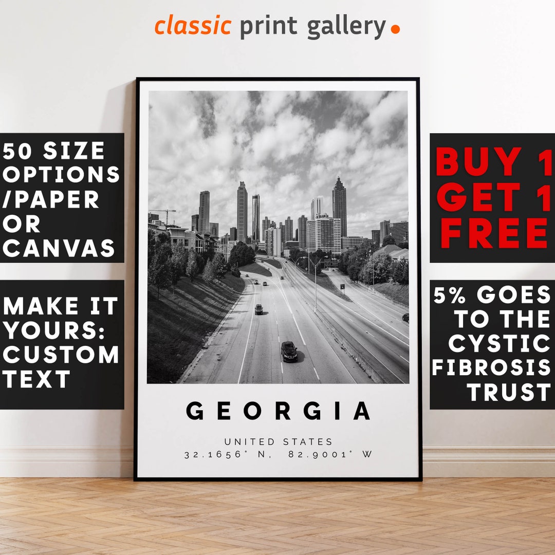 Georgia Poster Black and White Print, Georgia Wall Art, Georgia Travel ...