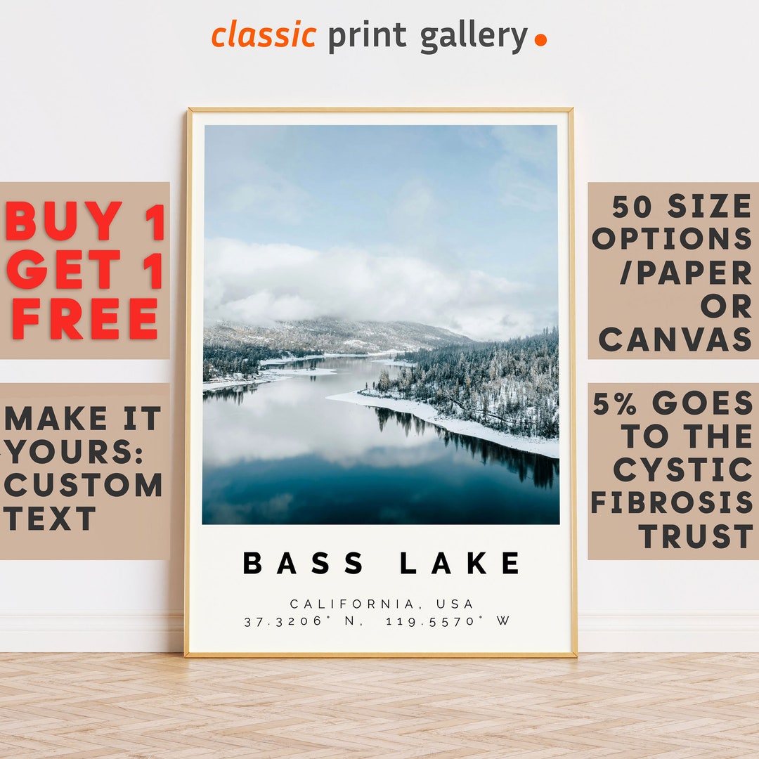 Bass Lake Print Colorful Poster|bass Lake Wall Art|bass Lake Travel ...