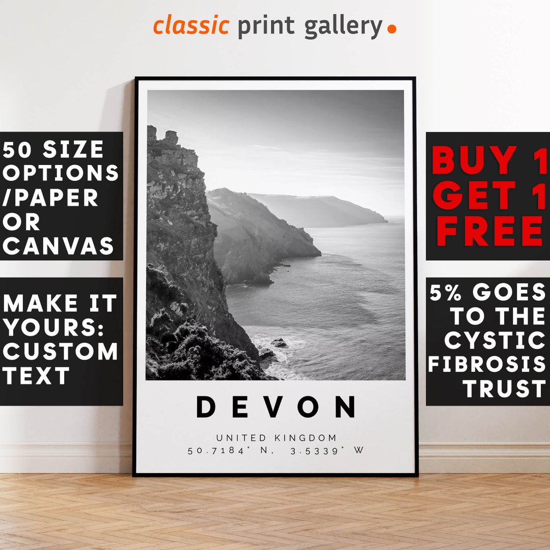 Devon Poster Black and White Print, Devon Wall Art, Devon Travel Poster, Devon Photo Print ...