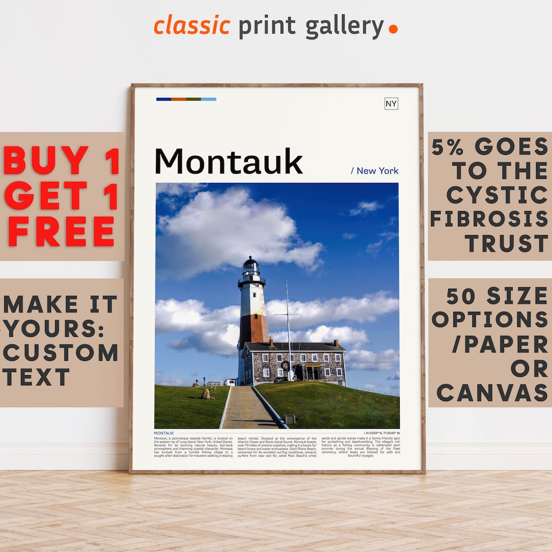 Montauk Print, Montauk Wall Art, Montauk Color Poster With Text ...