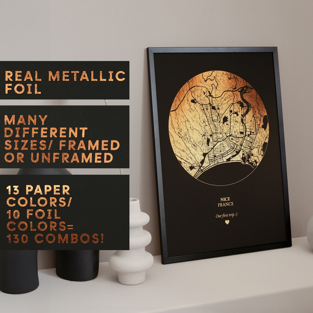 Elegant Circular Map in Metallic Foil,customized With Your Quote or ...