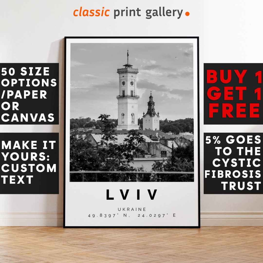 Lviv Poster Black and White Print, Ukraine Wall Art, Lviv Travel Poster ...