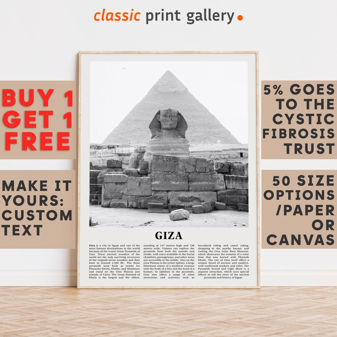 Giza Print, Giza Wall Art, Giza Black and White Poster, Personalized Birthday Travel Gift ...