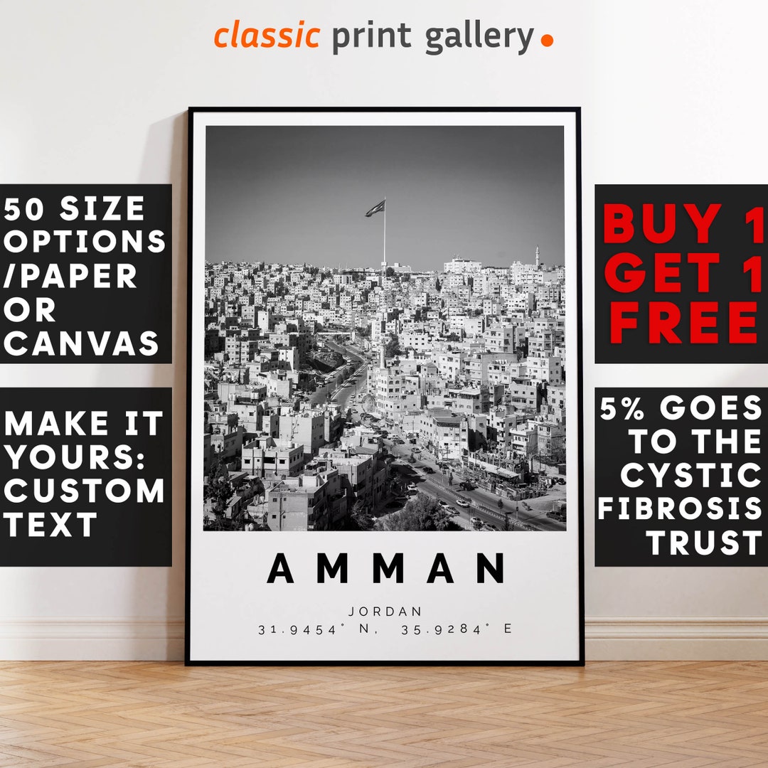 Amman Poster Black and White Print, Amman Wall Art, Amman Travel Poster ...