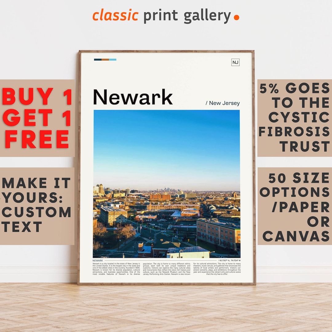 Newark Print, Newark Wall Art, Newark Color Poster With Text ...