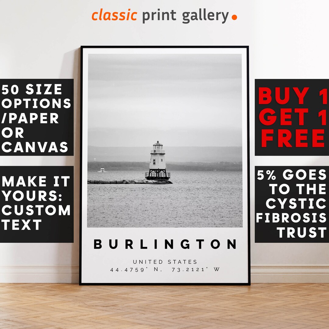 Burlington Poster Black and White Print, Burlington Wall Art ...