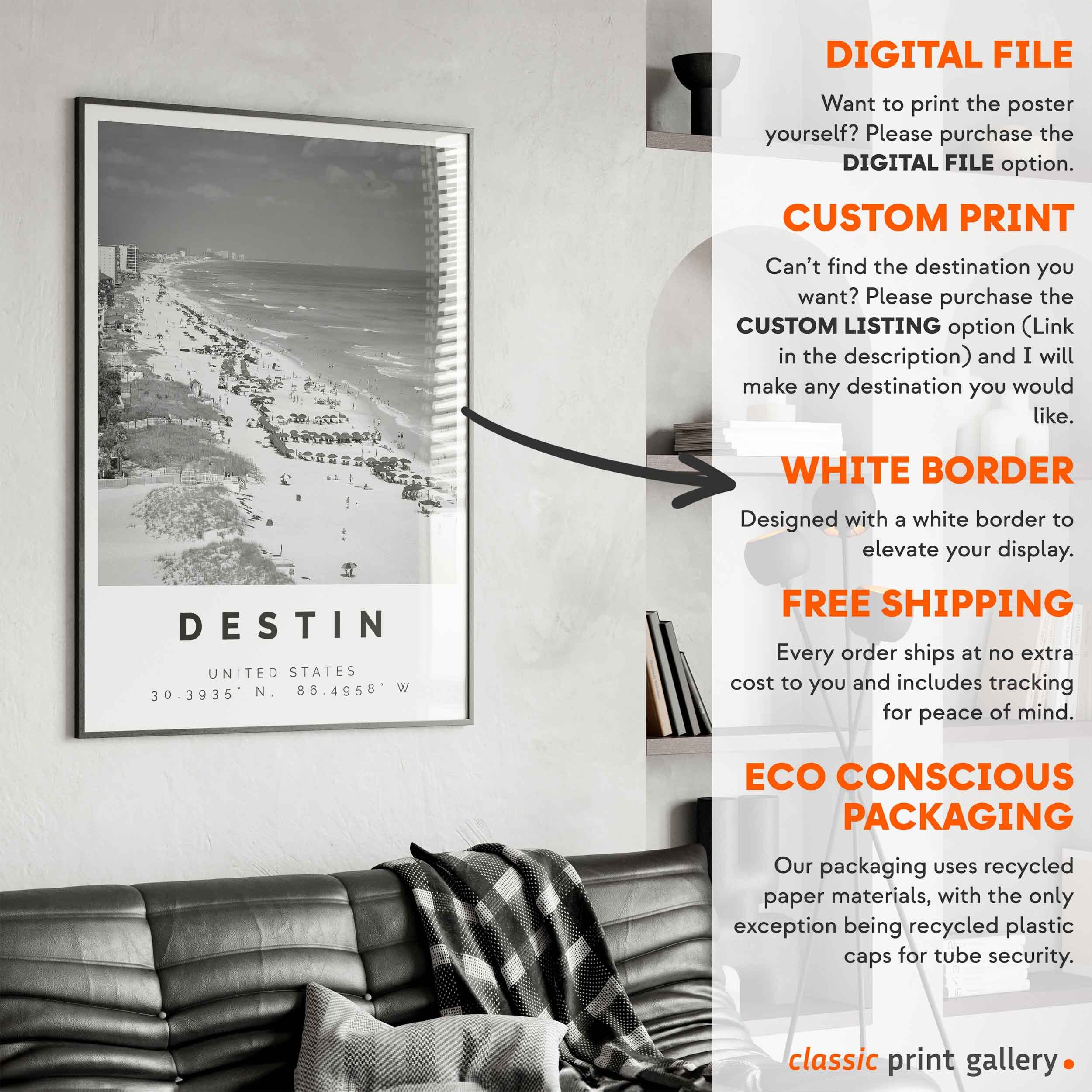 Destin Print Black and White Photo, Destin Wall Art, Destin Travel ...