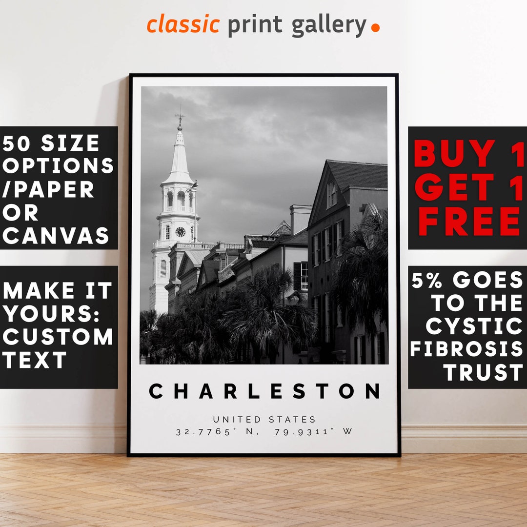 Charleston Poster Black and White Print, Charleston Wall Art ...