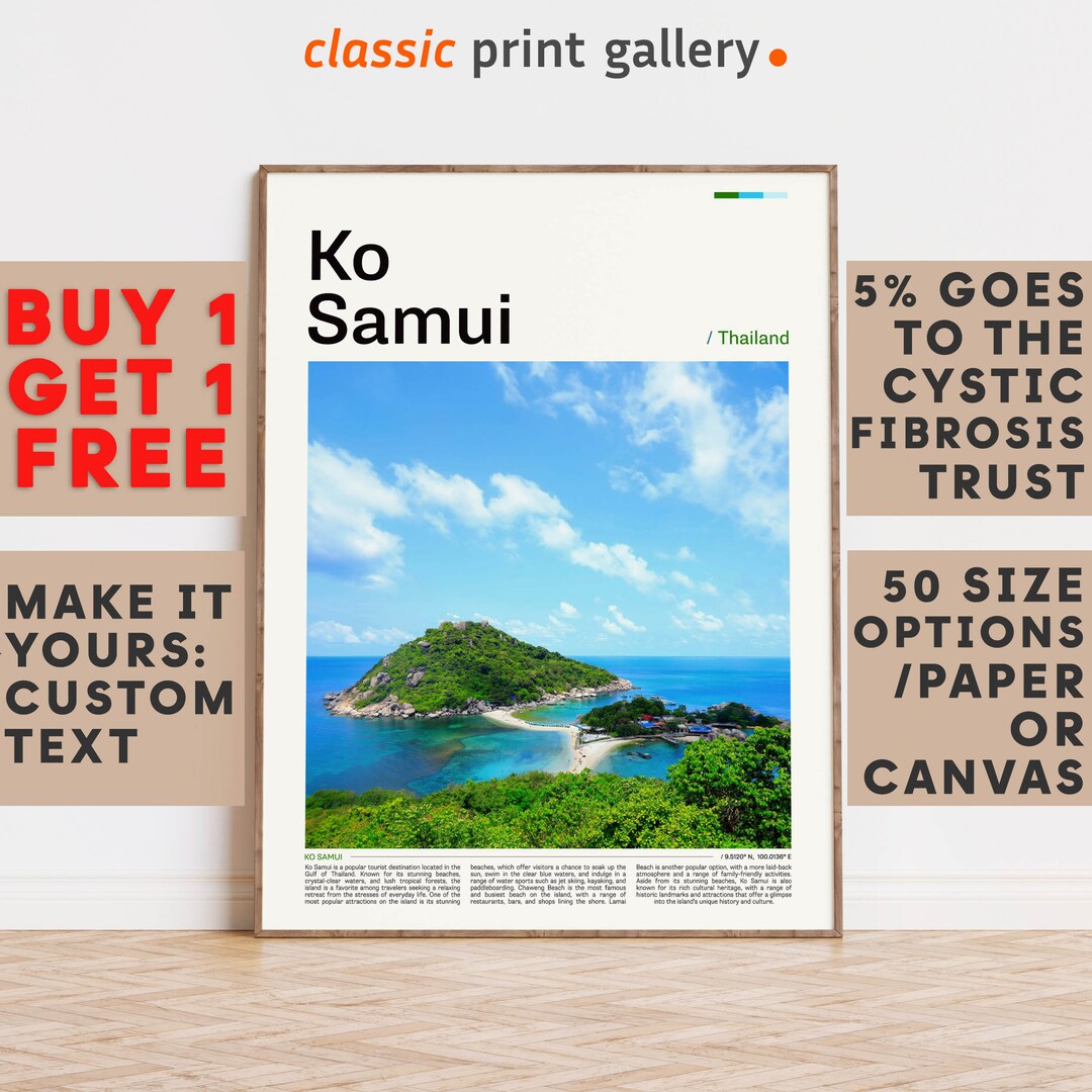 Ko Samui Print, Ko Samui Wall Art, Ko Samui Color Poster With Text ...