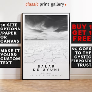 Salar De Uyuni Poster Black and White Print, Salar De Uyuni Wall Art ...