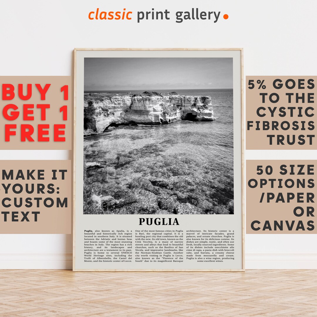 Puglia Print, Puglia Wall Art, Puglia Black and White Poster ...