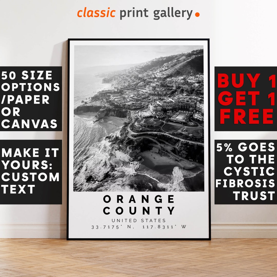 Orange County Poster Black and White Print, Orange County Wall Art ...