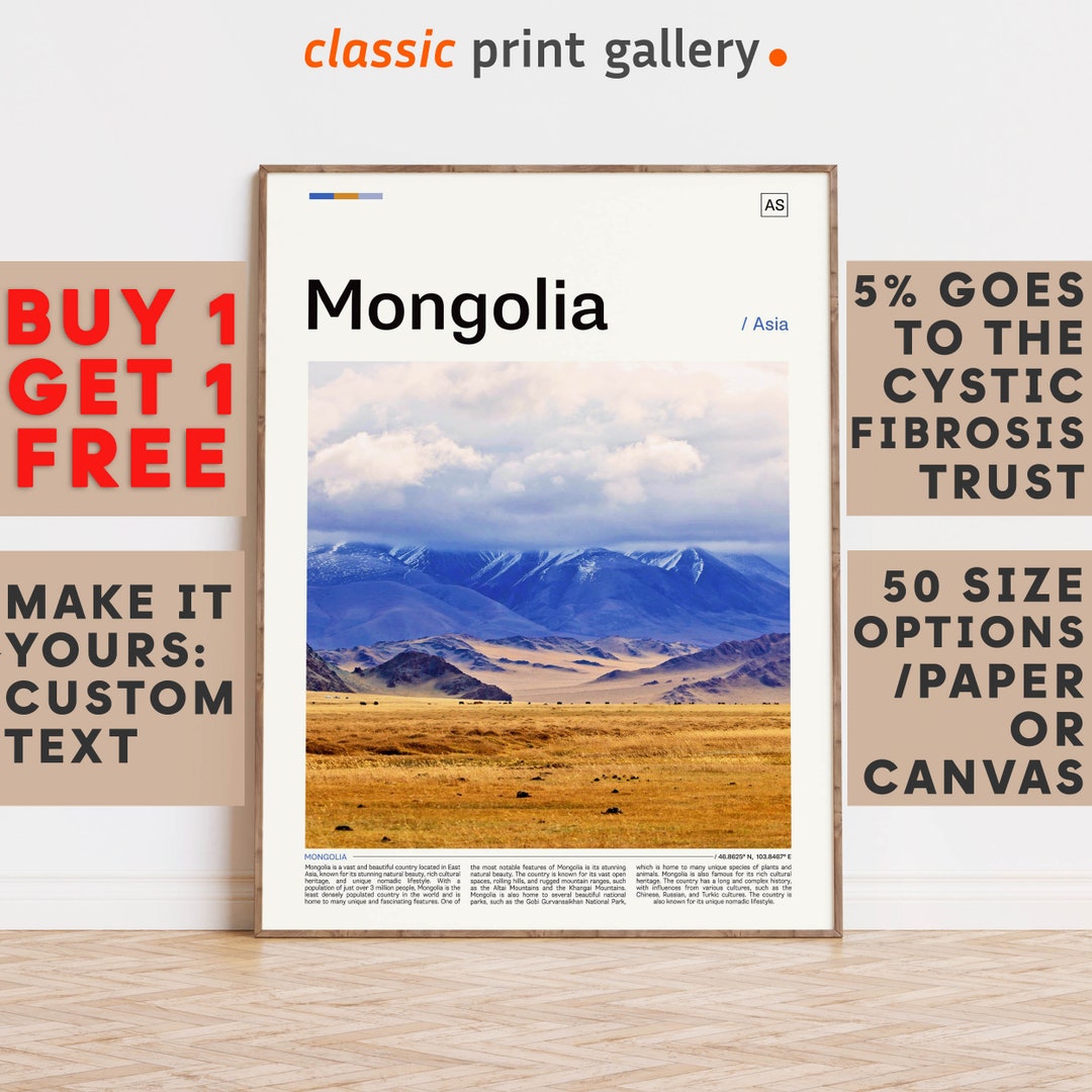 Mongolia Print, Mongolia Wall Art, Mongolia Color Poster With Text ...