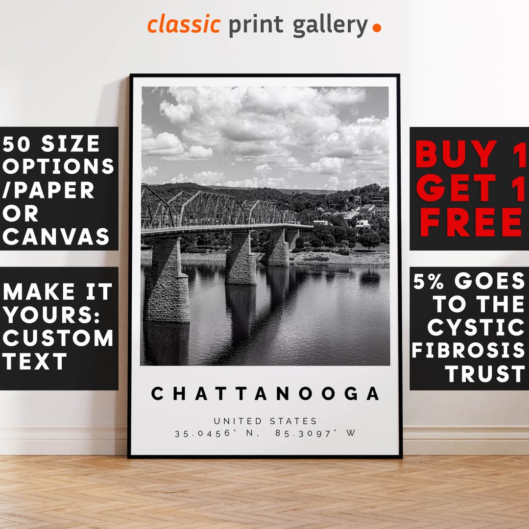 Chattanooga Poster Black and White Print, Chattanooga Wall Art ...