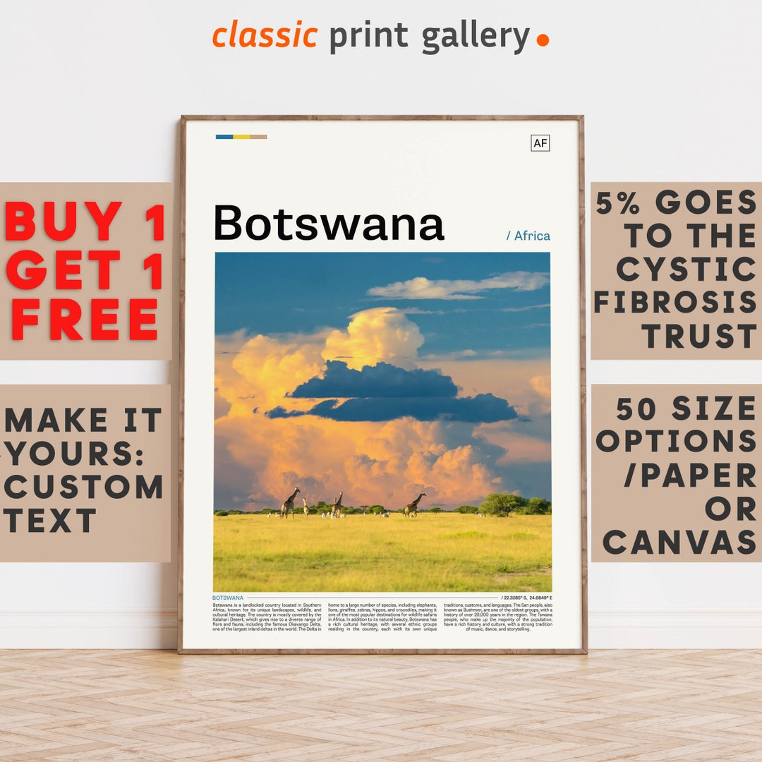 Botswana Print, Botswana Wall Art, Botswana Color Poster With Text ...