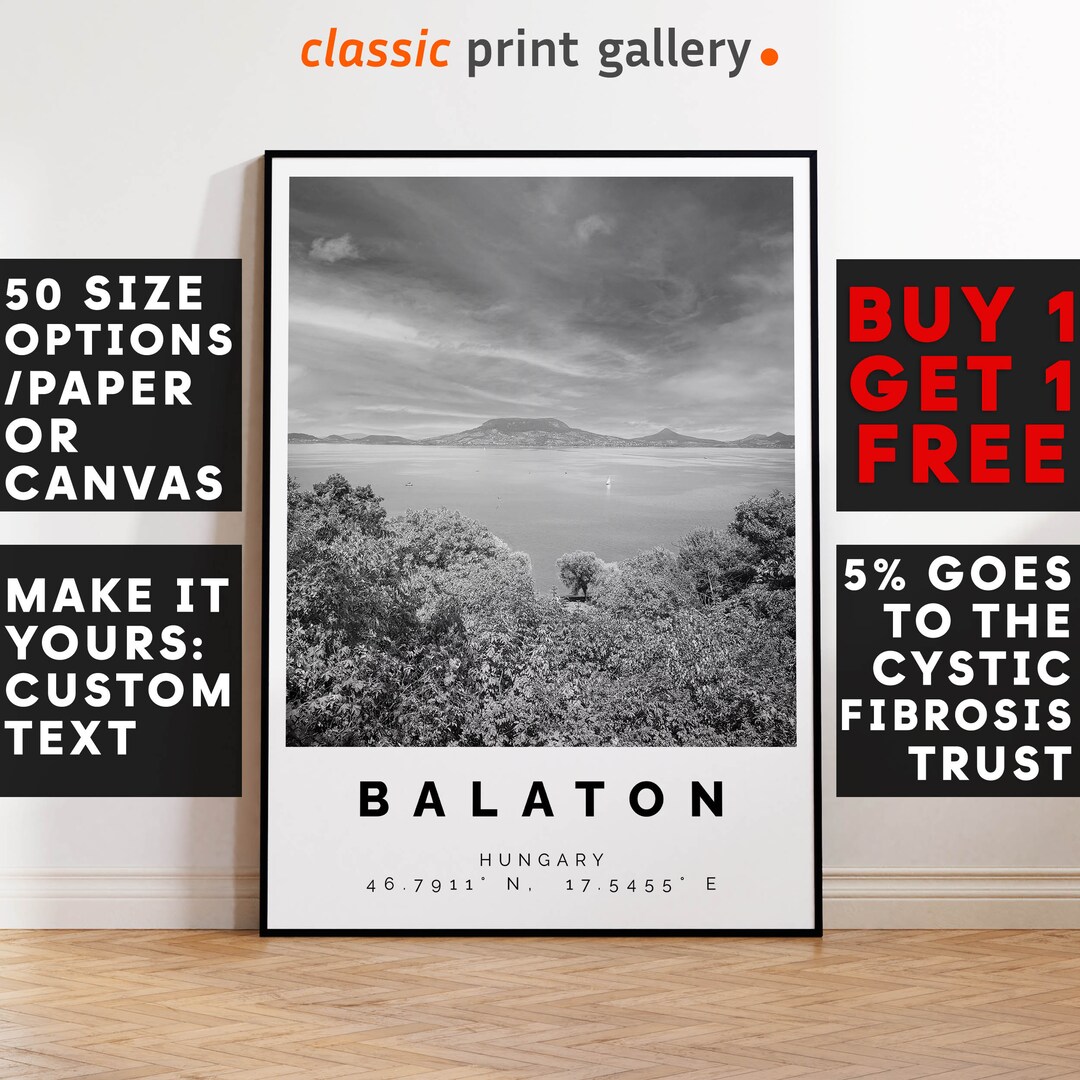 Balaton Poster Black and White Print, Balaton Wall Art, Balaton Travel ...
