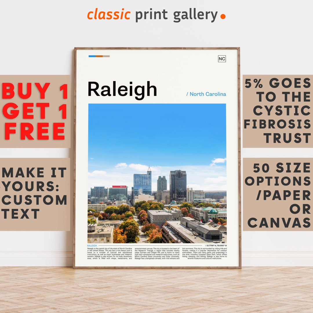 Raleigh Print, Raleigh Wall Art, Raleigh Color Poster With Text ...