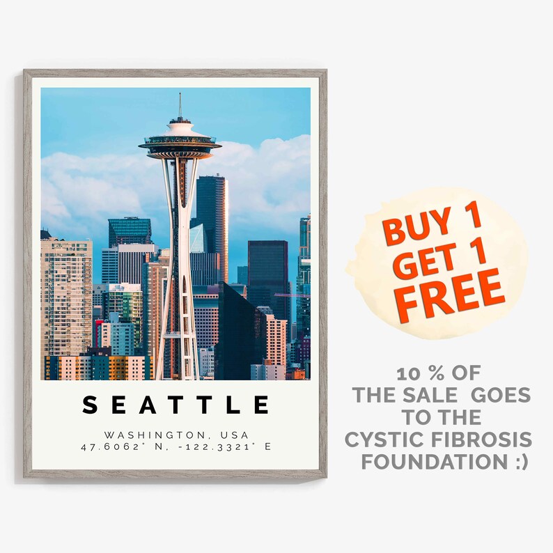 Seattle Poster Colorful Print Seattle Wall Art Seattle Photo - Etsy
