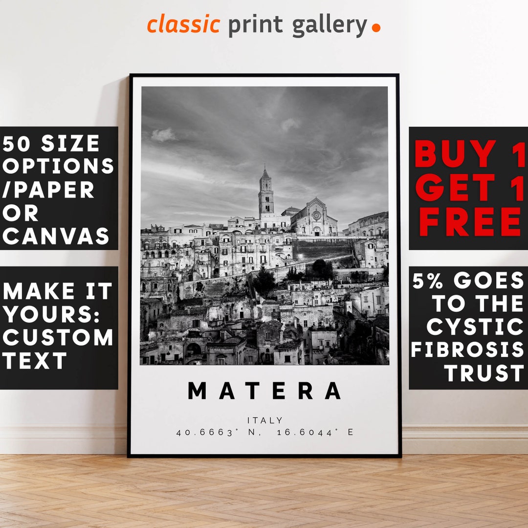 Matera Poster Black and White Print, Matera Wall Art, Matera Travel ...