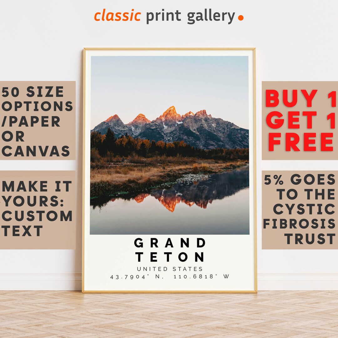 Grand Teton Poster Colorful Print, Grand Teton Wall Art, Grand Teton ...