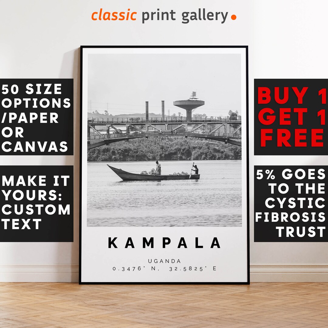 Kampala Poster Black and White Print, Kampala Wall Art, Kampala Travel ...