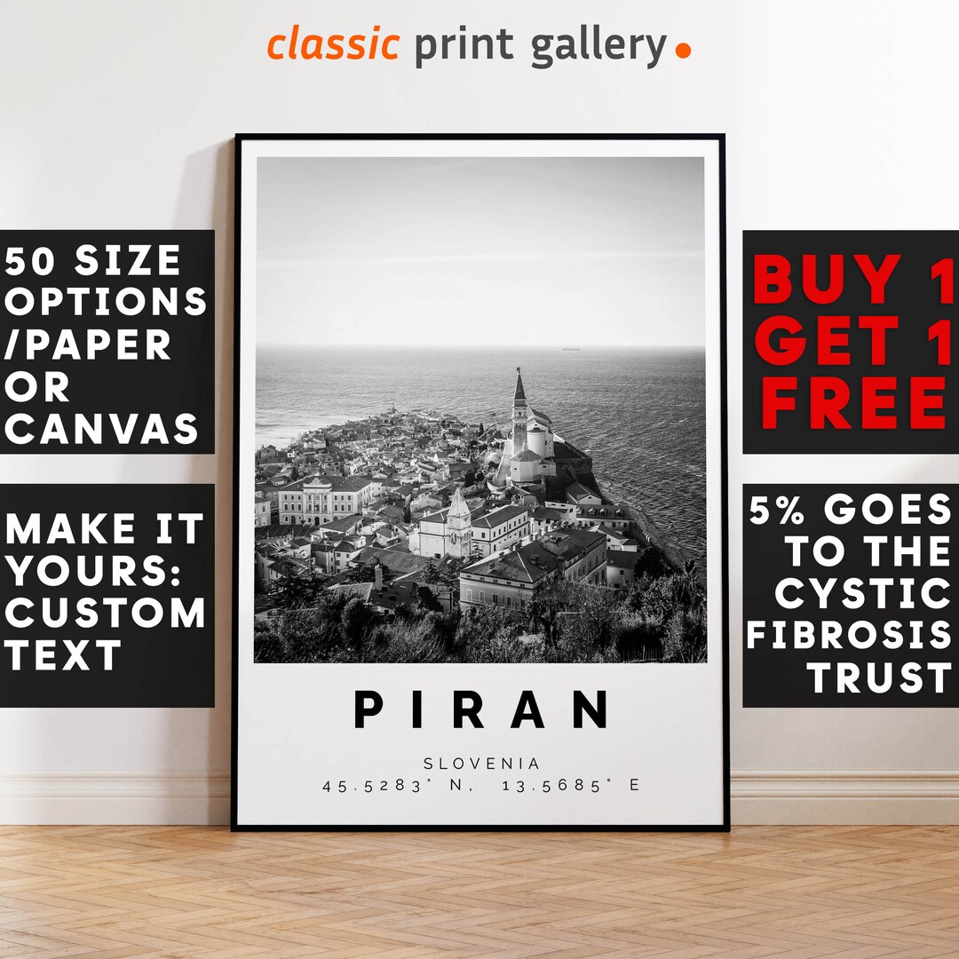 Piran Poster Black and White Print, Piran Wall Art, Piran Travel Poster ...