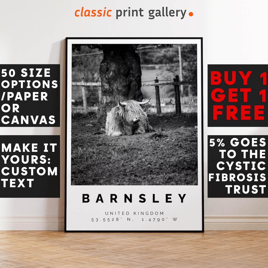 Barnsley Poster Black and White Print, Barnsley Wall Art, Barnsley Gift ...