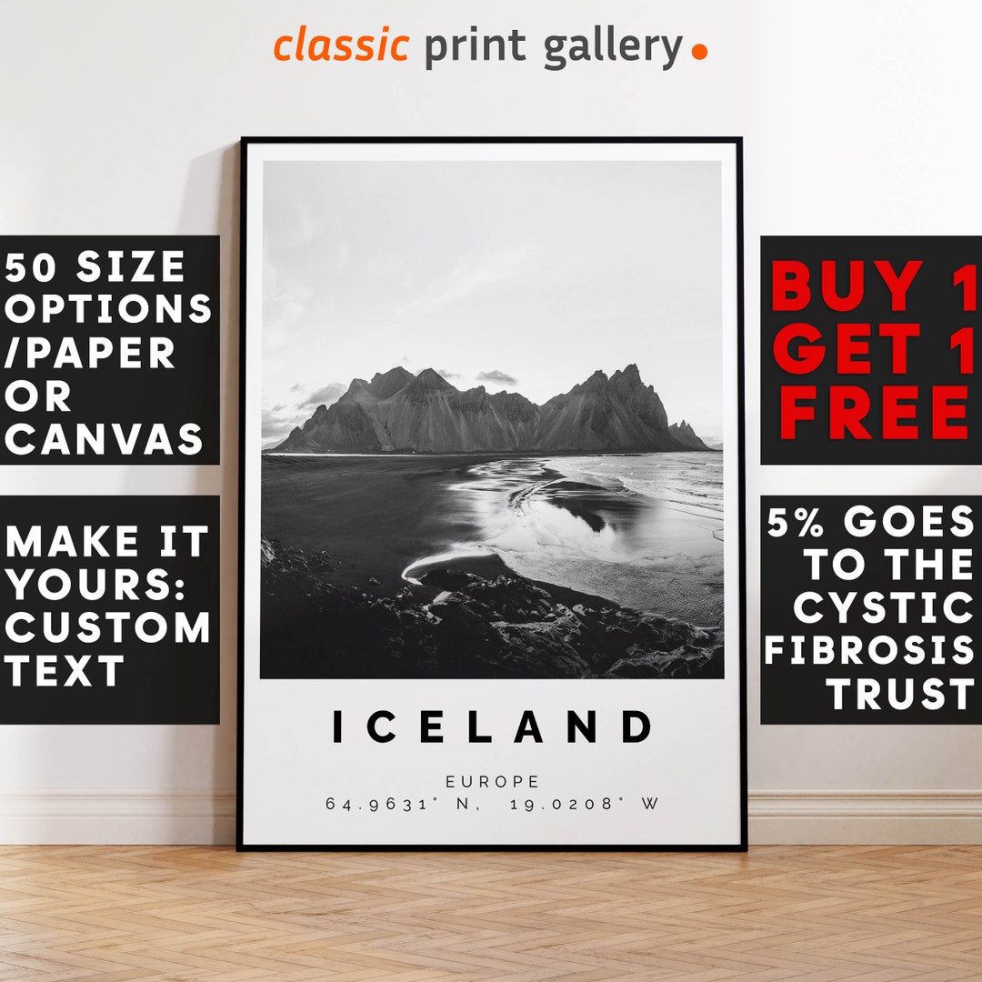 Iceland Poster Black and White Print, Iceland Wall Art, Iceland Travel ...