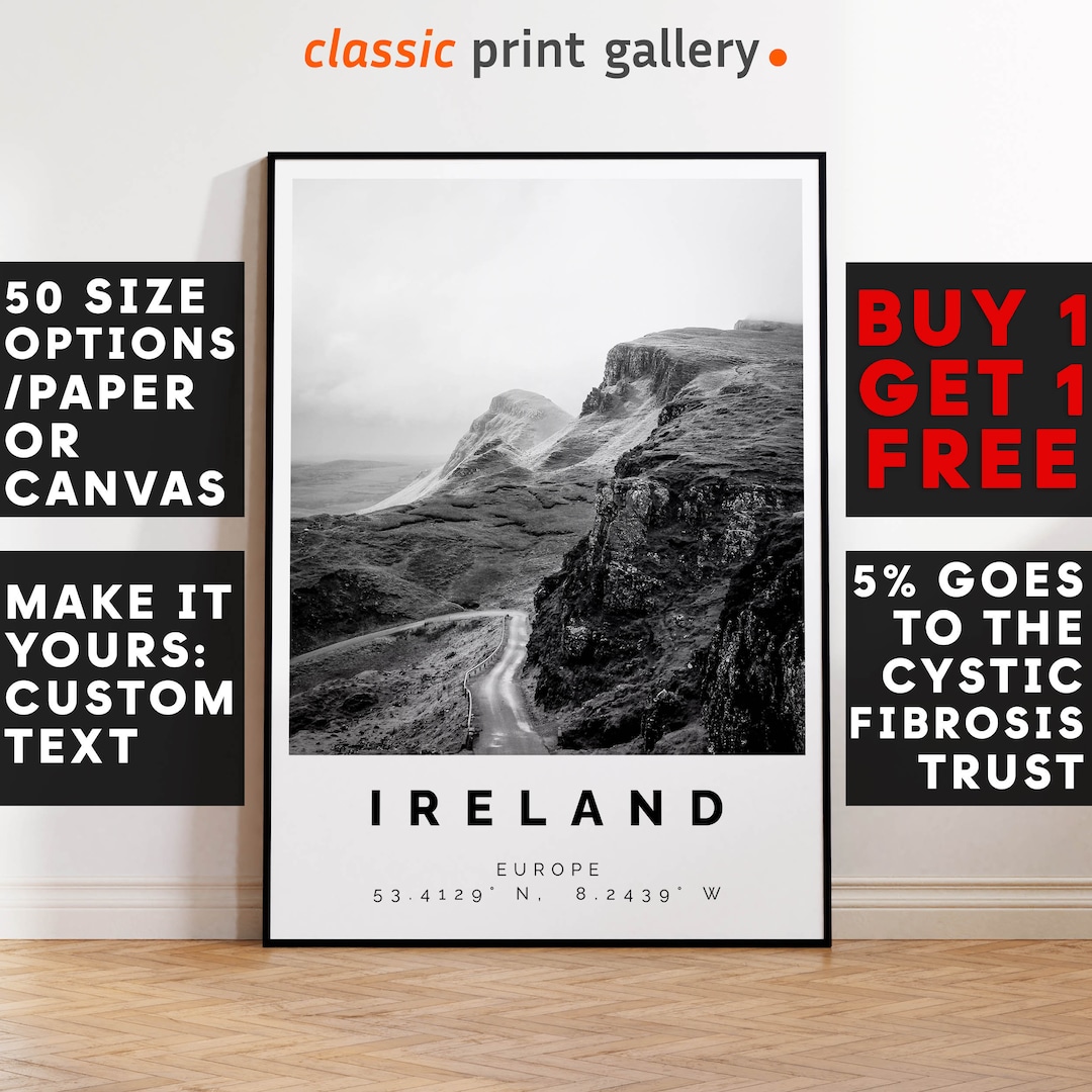 Ireland Poster Black and White Print, Ireland Wall Art, Ireland Travel ...
