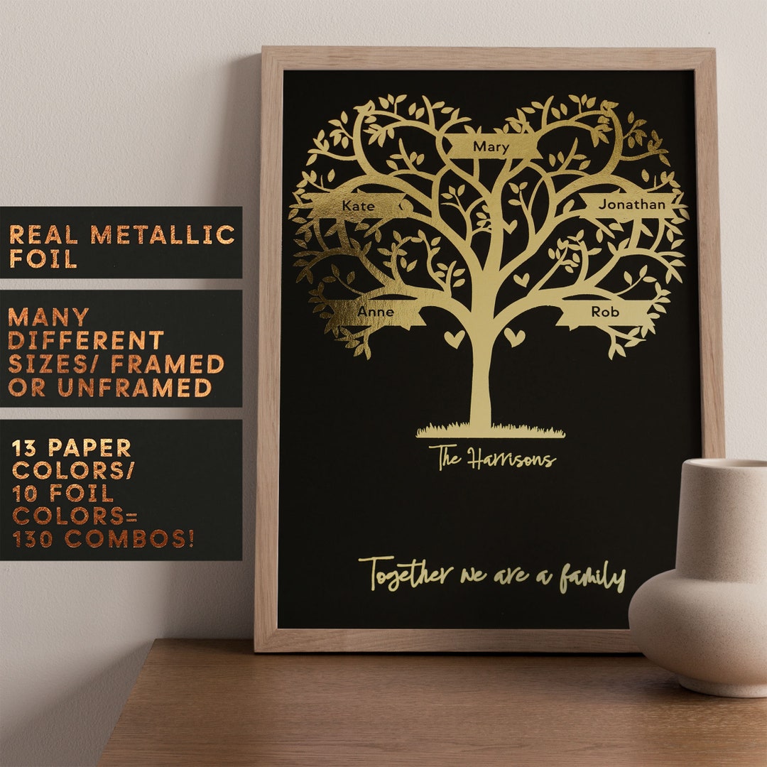 Personalized Family Tree in Gold Foil | family Tree Wall Decor | silver ...