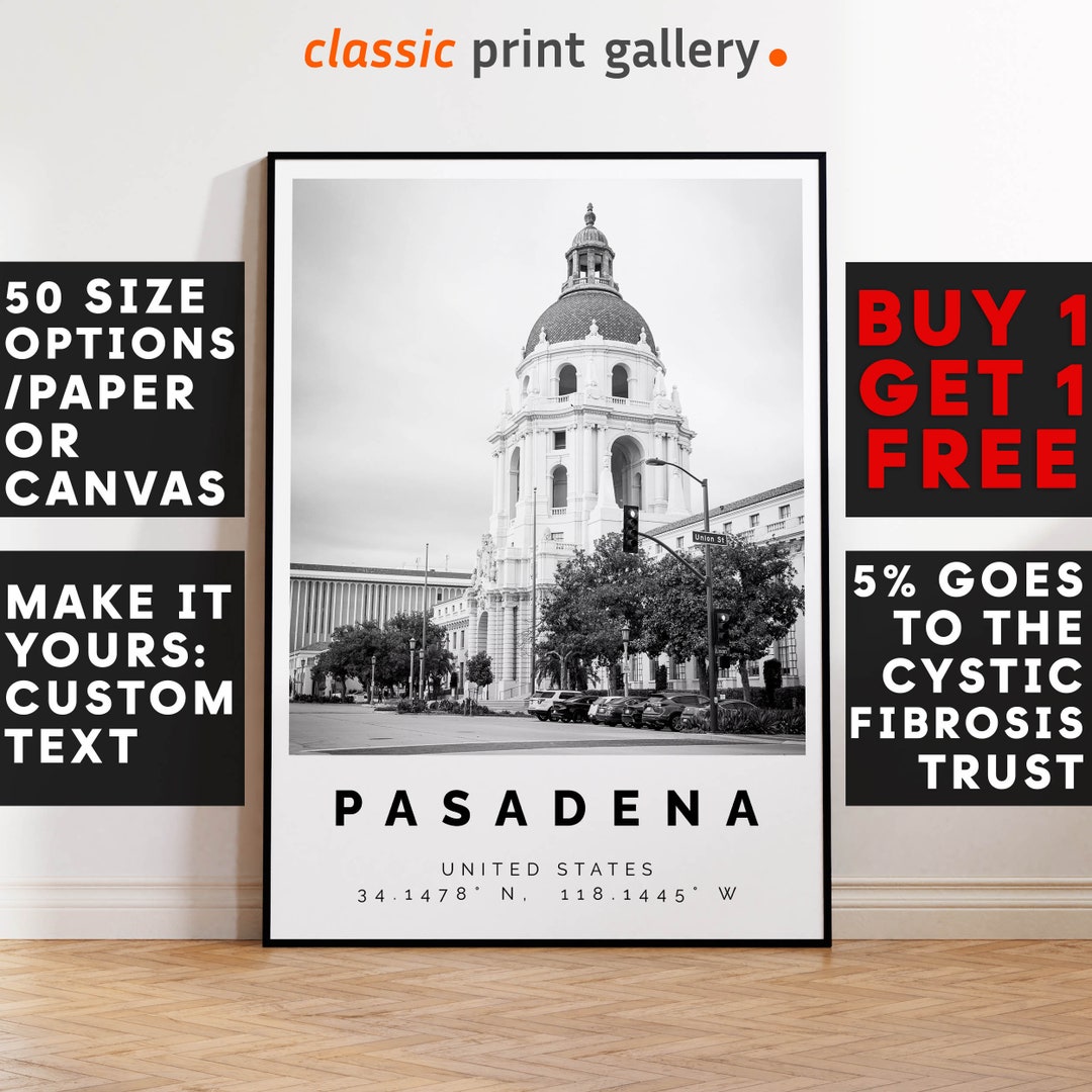 Pasadena Poster Black and White Print, Pasadena Wall Art, Pasadena ...