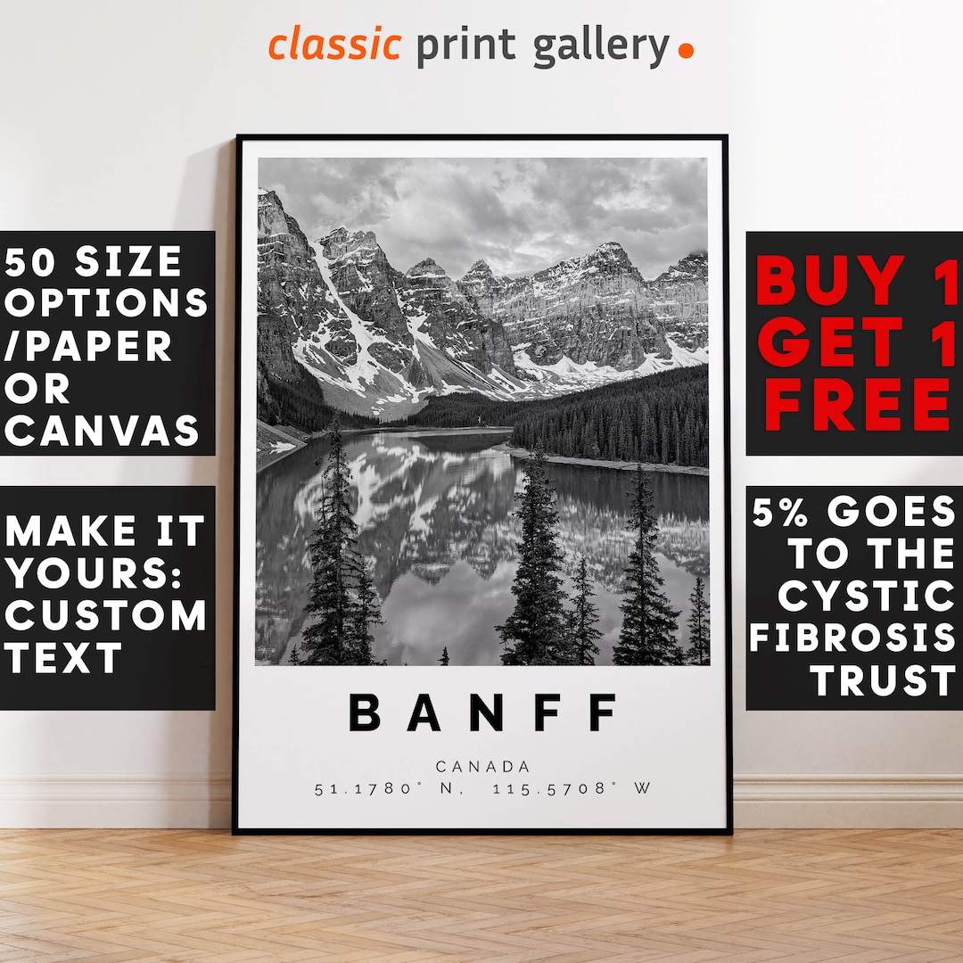 Banff Poster Black and White Print, Banff Wall Art, Banff Travel Poster ...