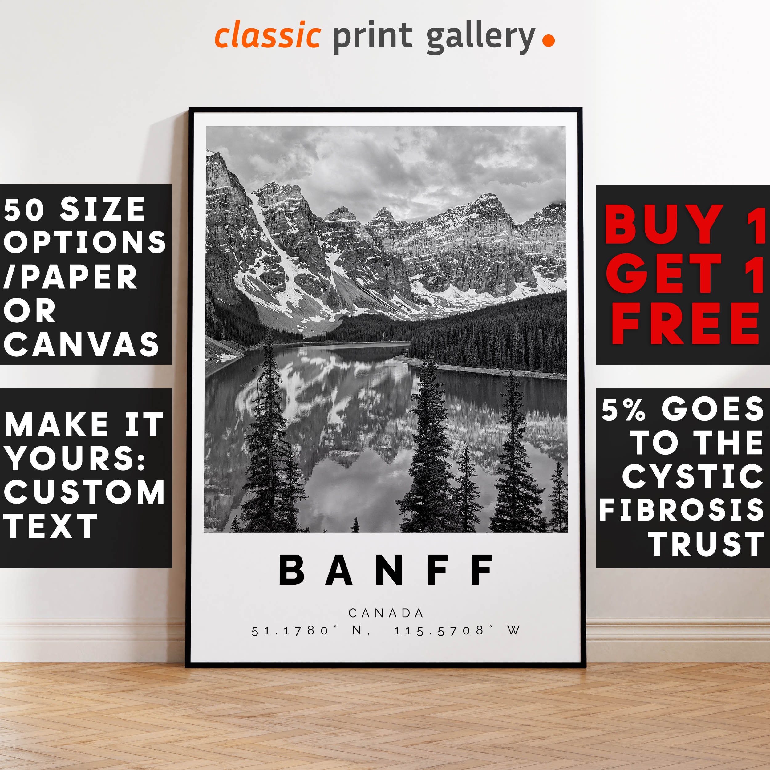 Banff Poster Black and White Print, Banff Wall Art, Banff Travel Poster ...