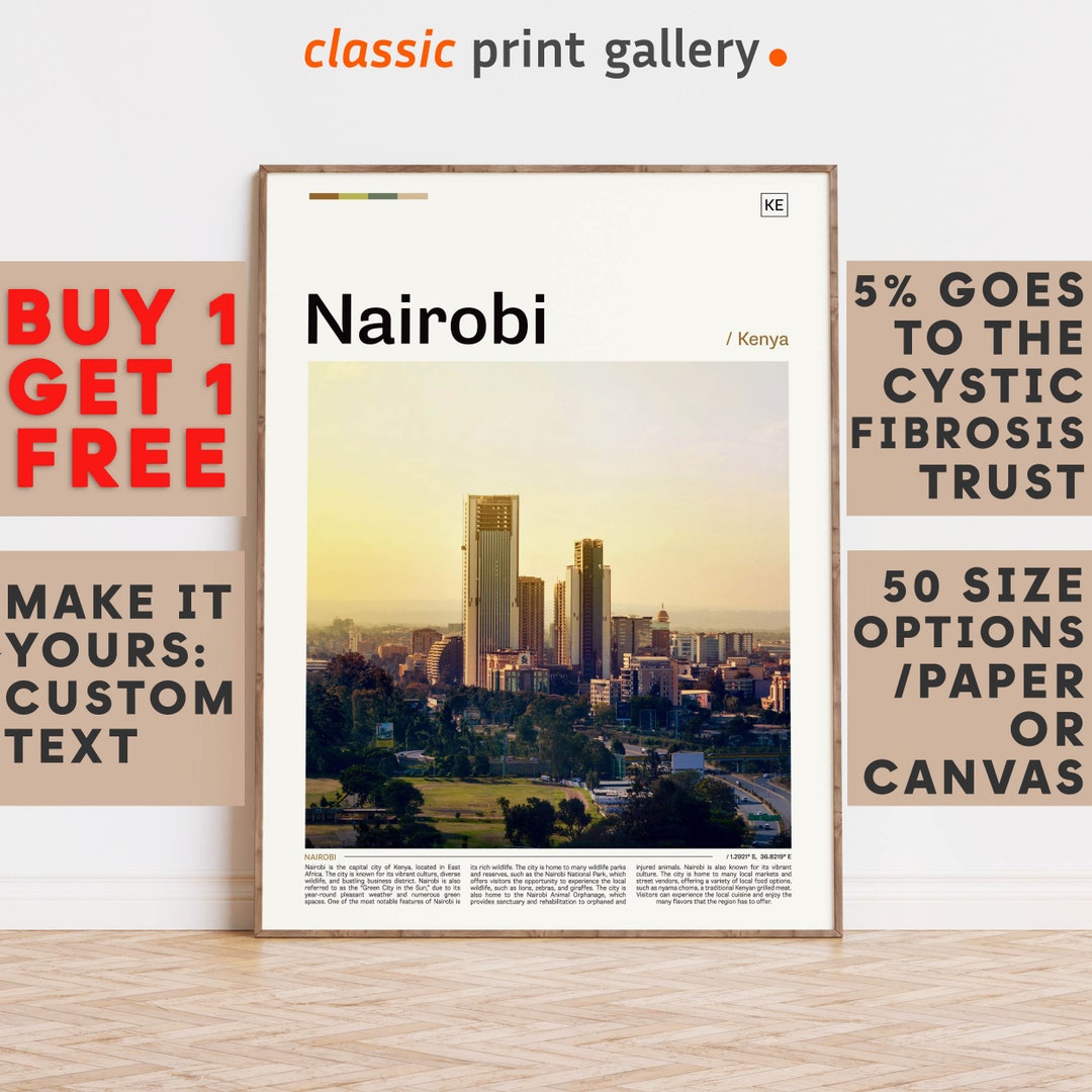 Nairobi Print, Nairobi Wall Art, Nairobi Color Poster With Text ...