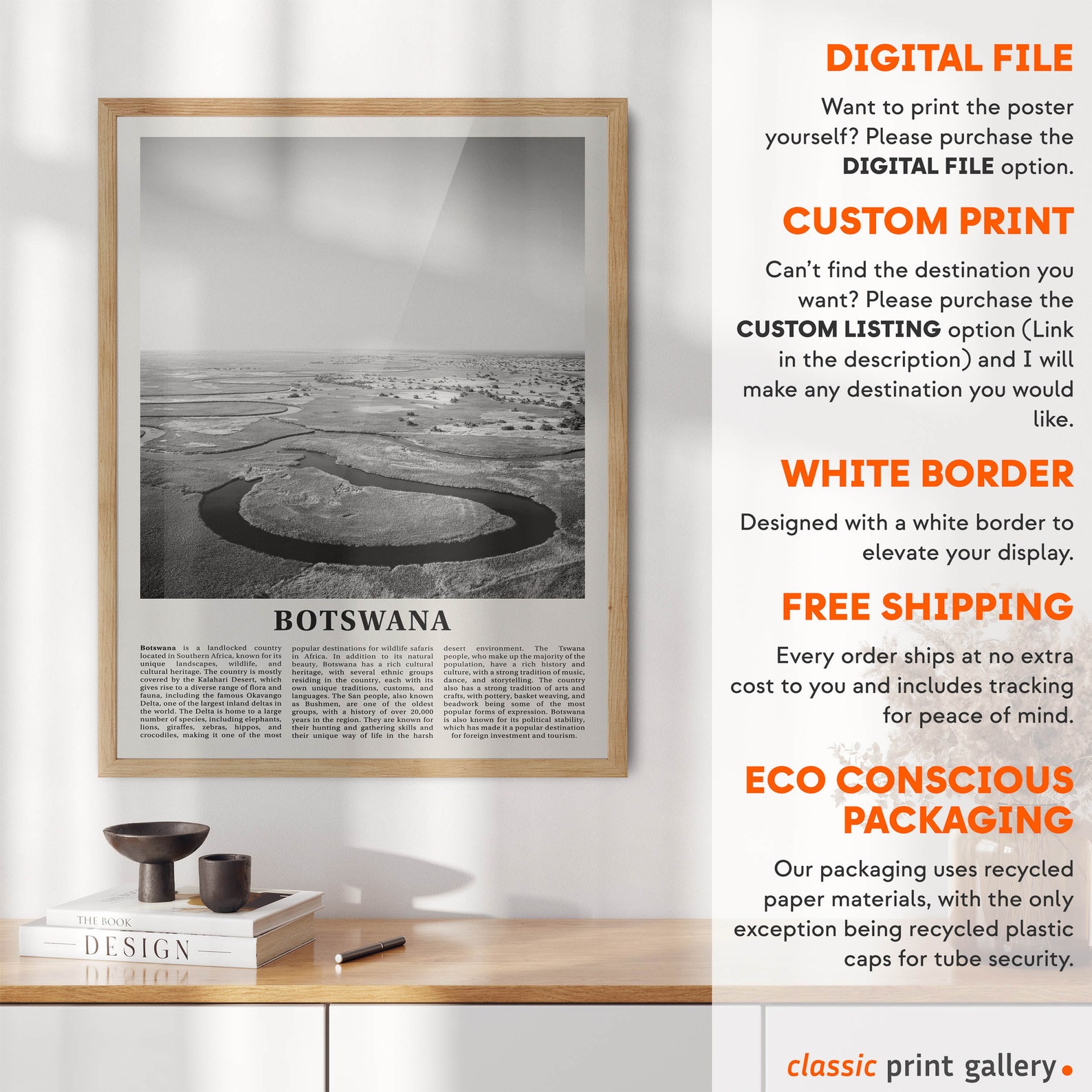 Botswana Print, Botswana Wall Art, Botswana Black and White Poster ...