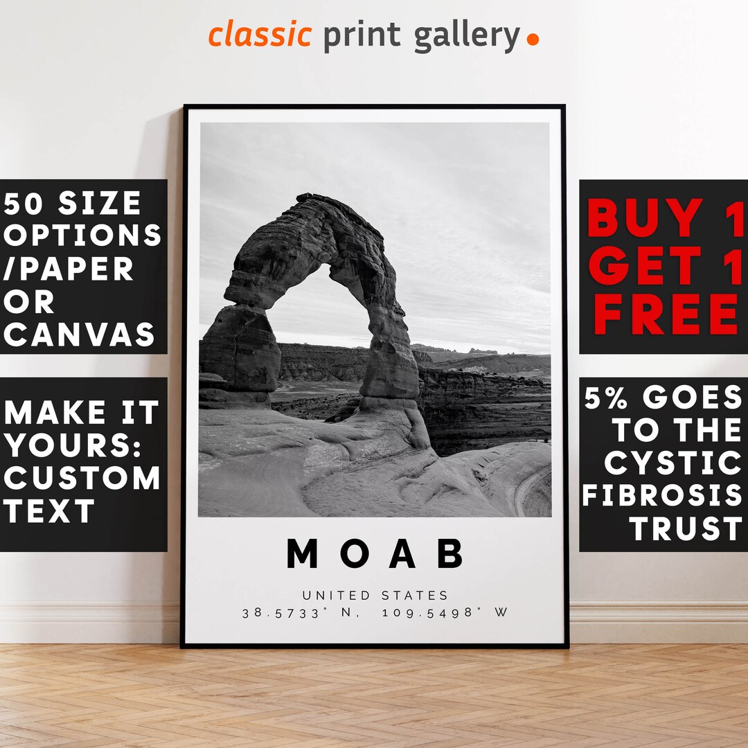 Moab Poster Black and White Print, Moab Wall Art, Moab Travel Poster ...
