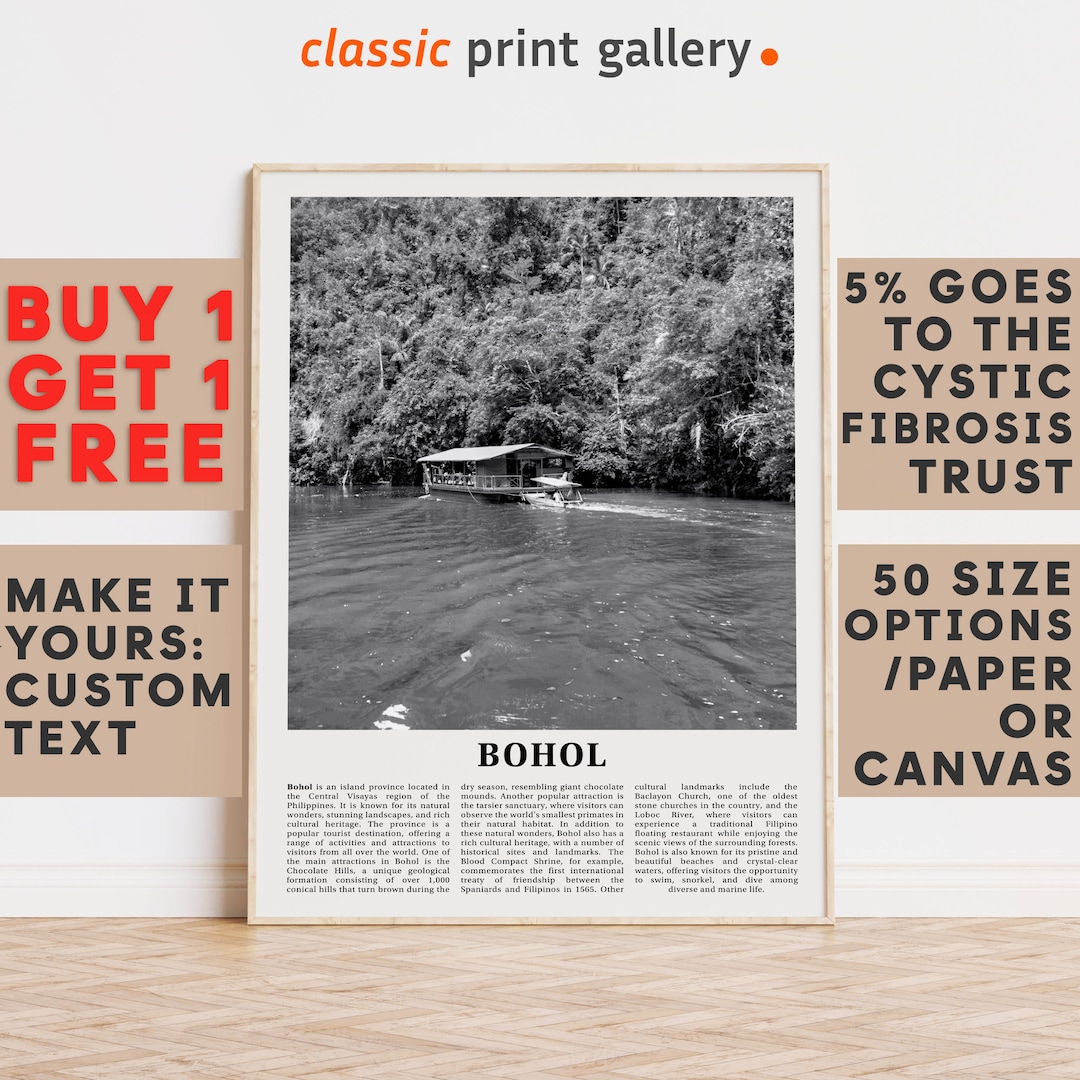 Bohol Print, Bohol Wall Art, Bohol Black and White Poster, Personalized ...