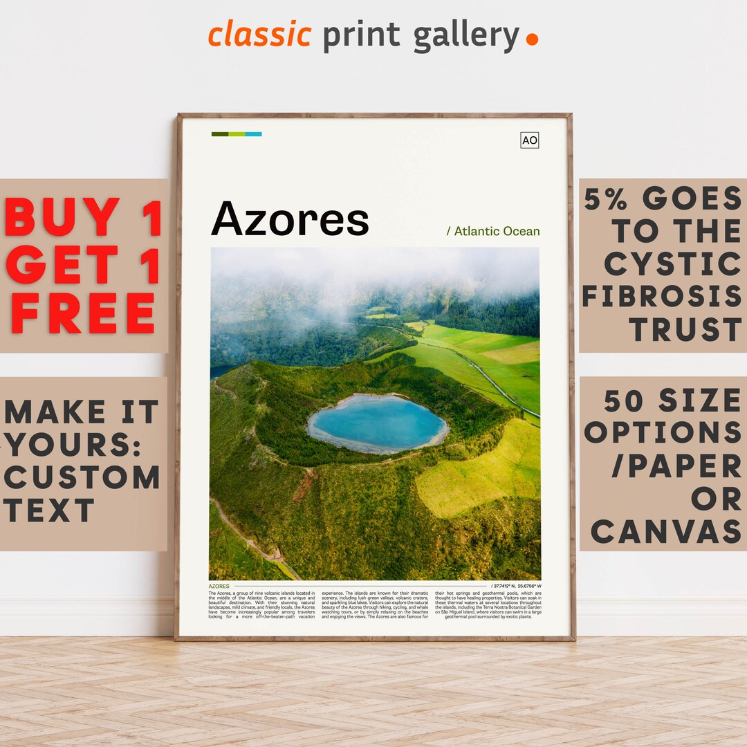 Azores Print, Azores Wall Art, Azores Color Poster With Text ...