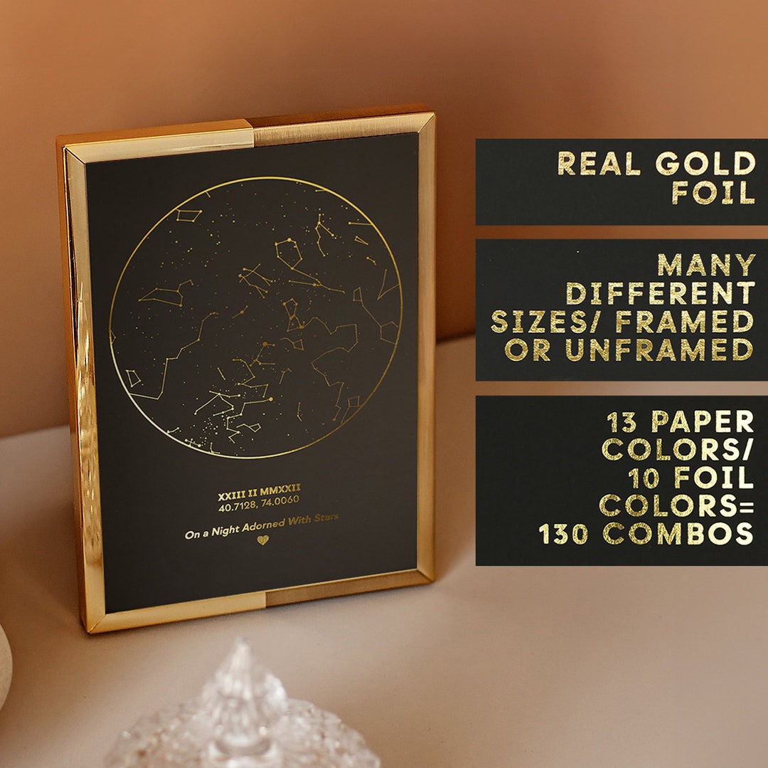 Personalized A4 Gold, Copper, Rose Gold Foil Star Map - Custom Night ...
