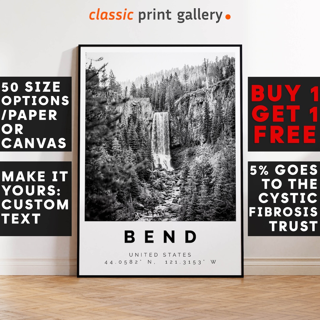 Bend Oregon Poster Black and White Print, Bend Wall Art, Bend Travel ...