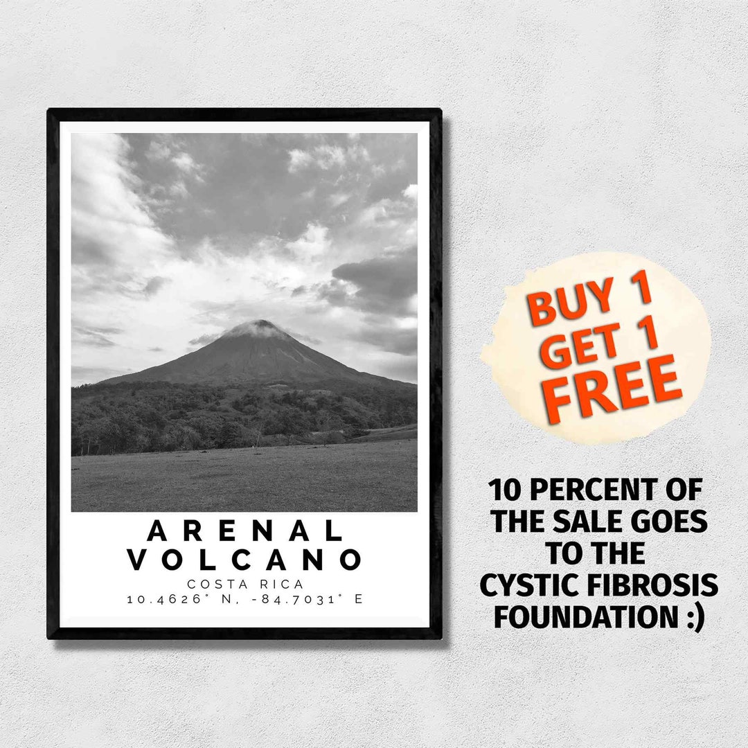 Arenal Volcano Poster Black and White Print Arenal Volcano - Etsy