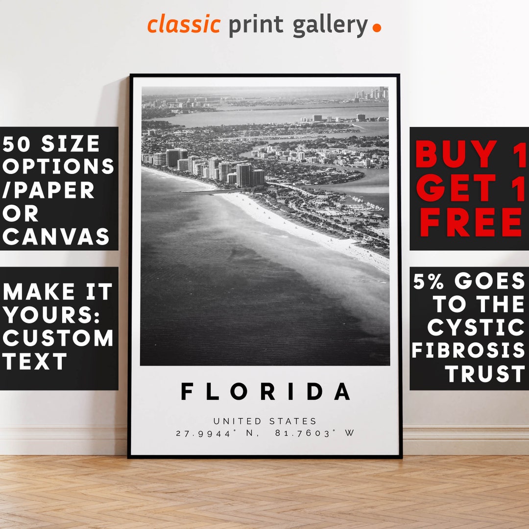 Florida Poster Black and White Print, Florida Wall Art, Florida Travel ...
