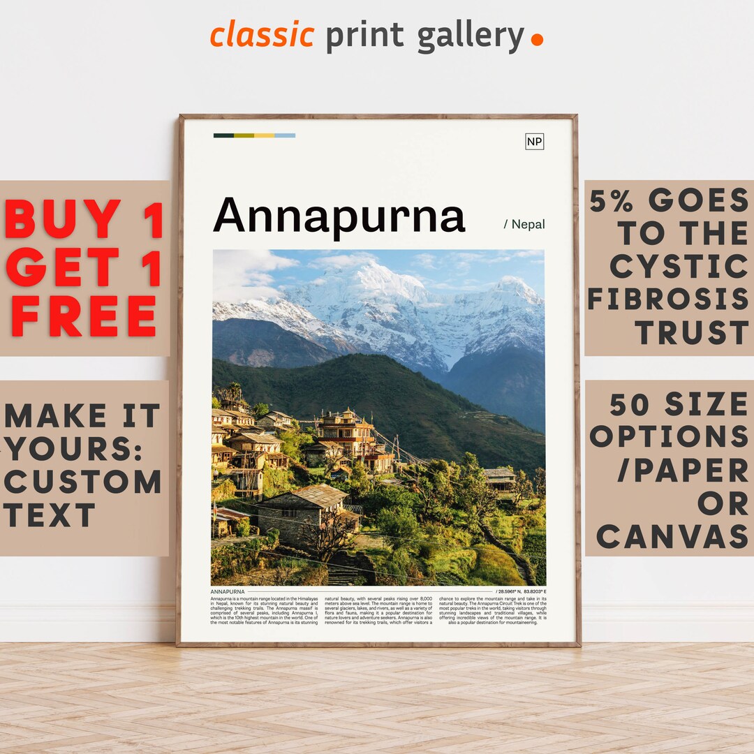 Annapurna Print, Annapurna Wall Art, Annapurna Color Poster With Text ...