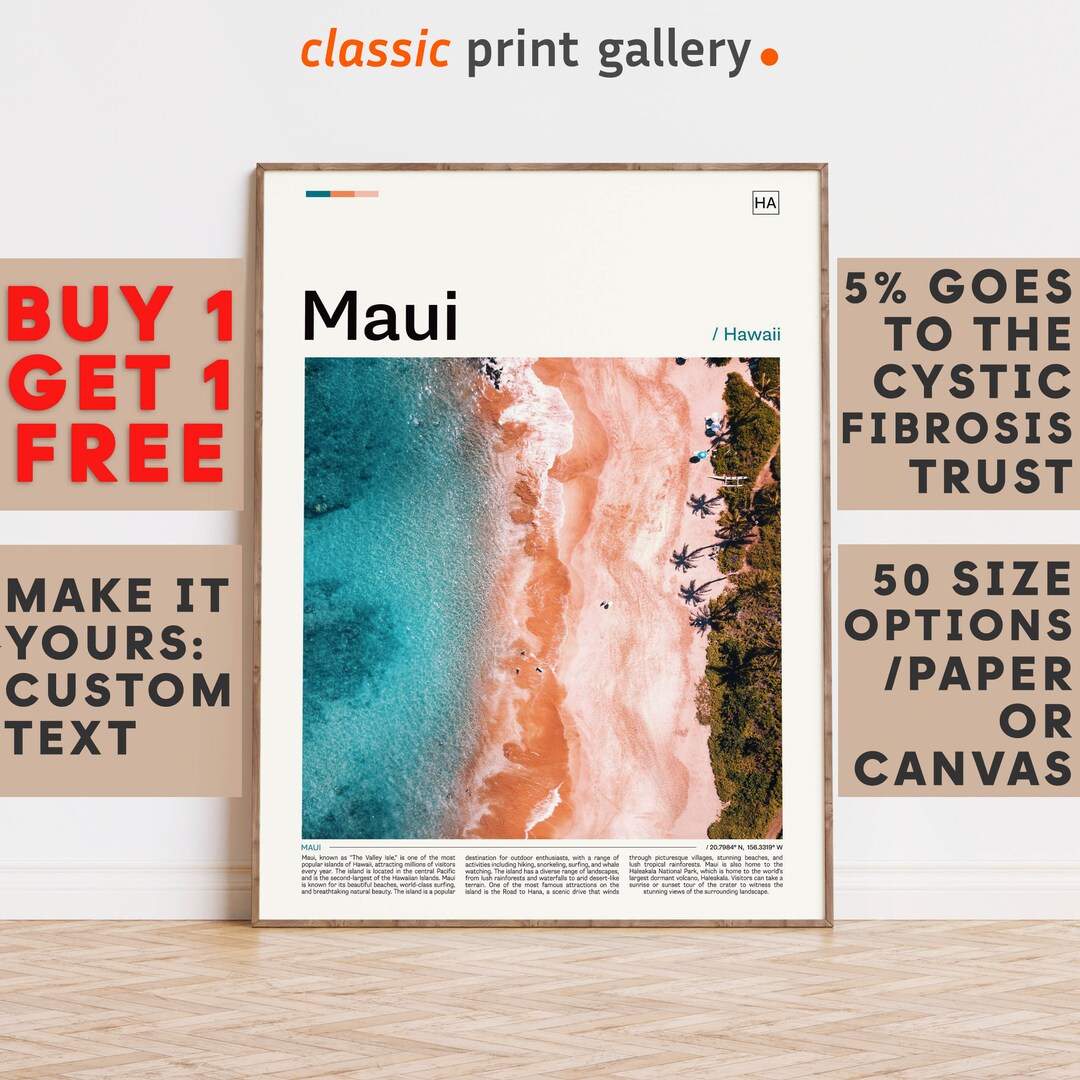 Maui Print, Maui Wall Art, Maui Color Poster With Text, Personalized ...