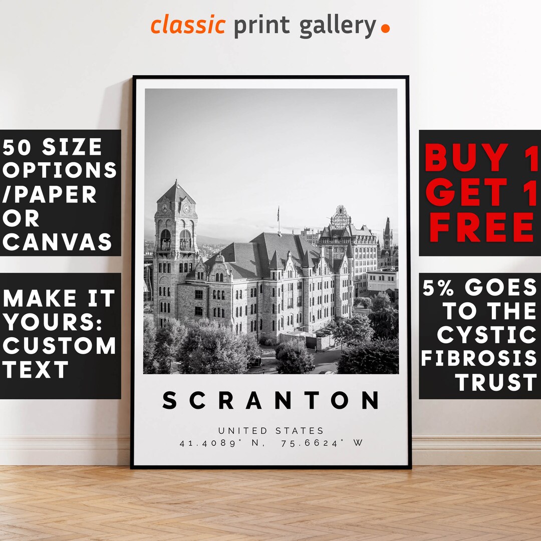 Scranton Poster Black and White Print, Scranton Wall Art, Scranton ...