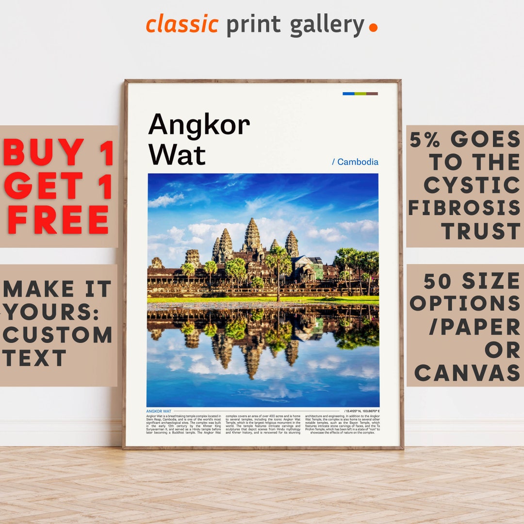 Angkor Wat Print, Angkor Wat Wall Art, Angkor Wat Color Poster With ...