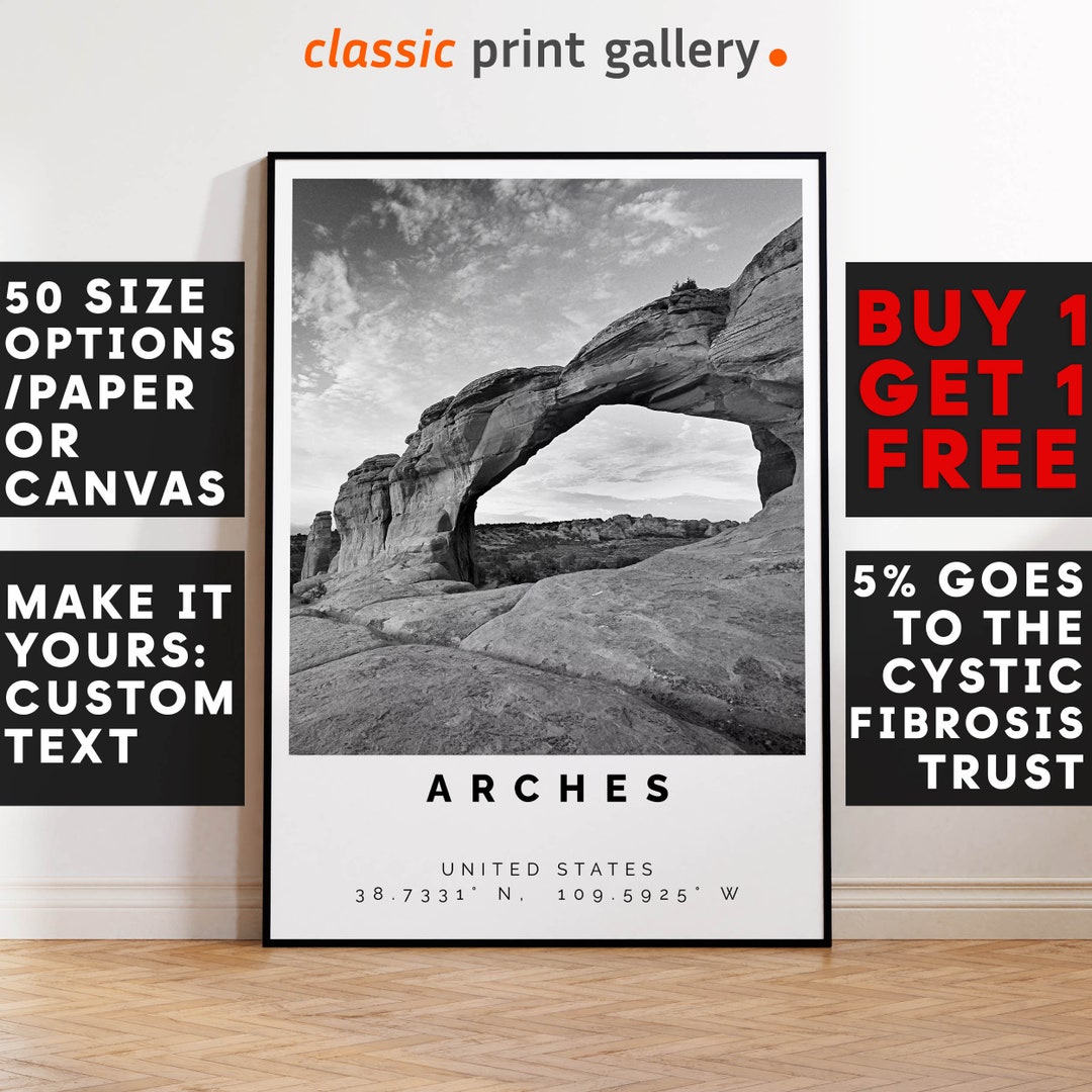 Arches National Park Poster Black and White Print, Arches Wall Art ...