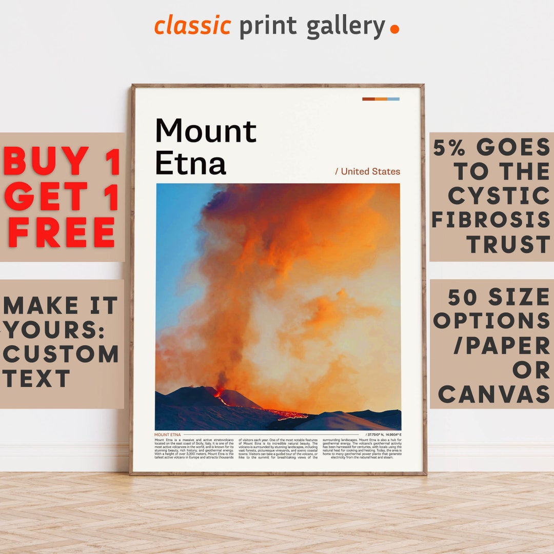 Mount Etna Print, Mount Etna Wall Art, Mount Etna Color Poster With ...